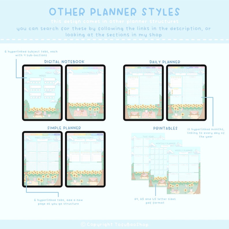 Sunflower Cats Digital Planner PDF - Undated & Hyperlinked - Yearly ...