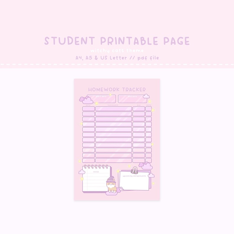 Homework Tracker, Printable, Study Planner, Student Planner, School ...