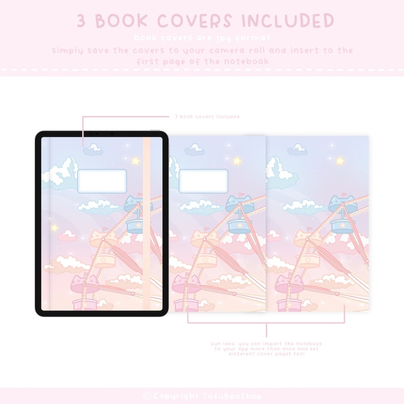 Cute Kawaii Digital Notebook - Carnival Cats Theme - Pastel PDF Planner ...