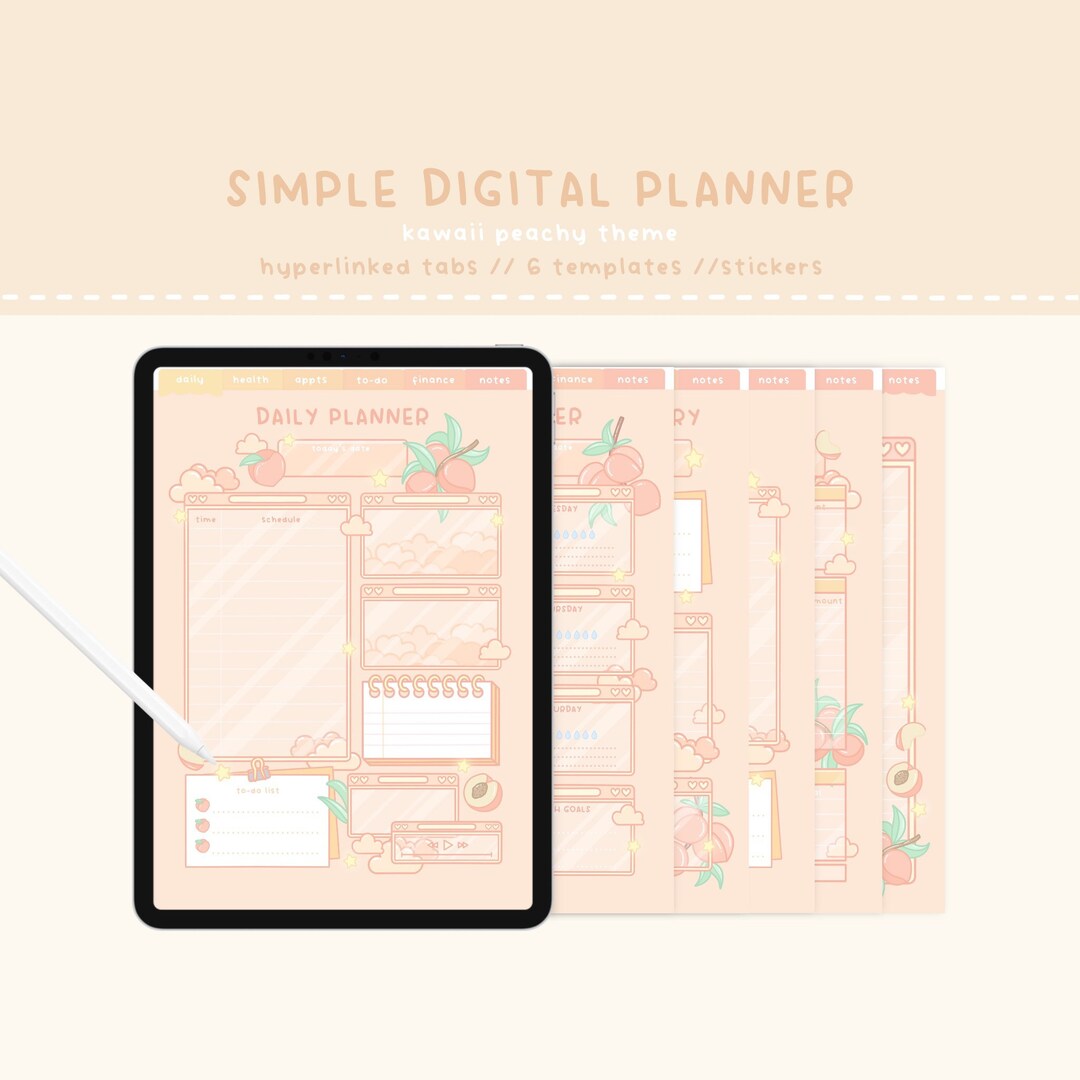 Kawaii Peachy Digital Planner Pad - PDF Planner Templates Cute - Etsy
