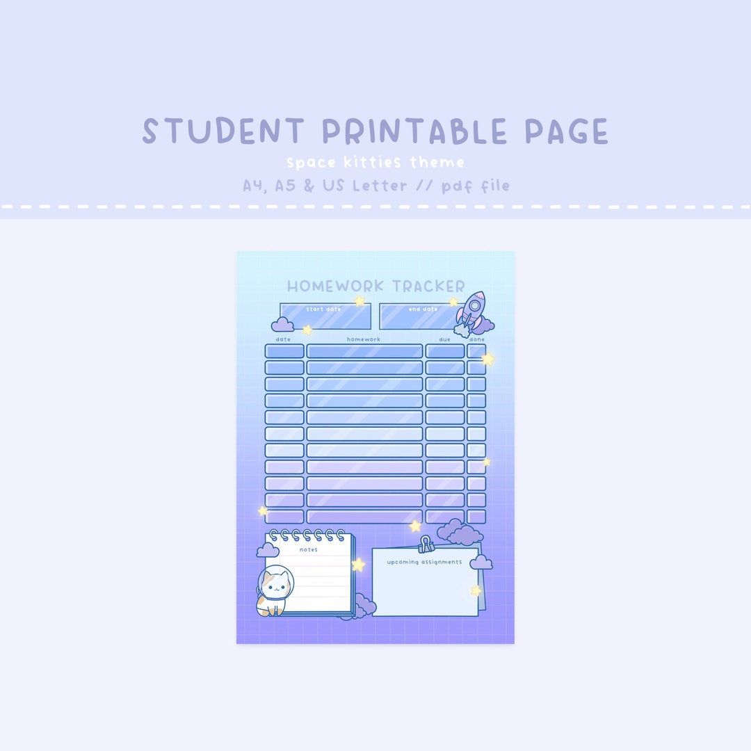 Study Planner, Student Planner, Homework Tracker, Kawaii Planner, Cute ...