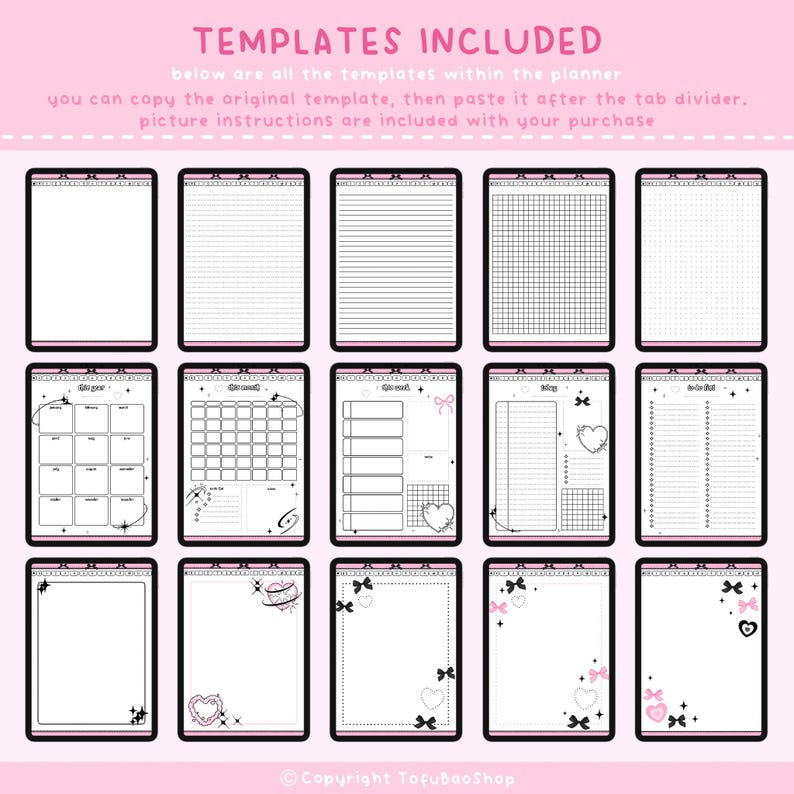 Edgy Coquette Digital Planner - Pink Black White Theme - 12 Tabs ...