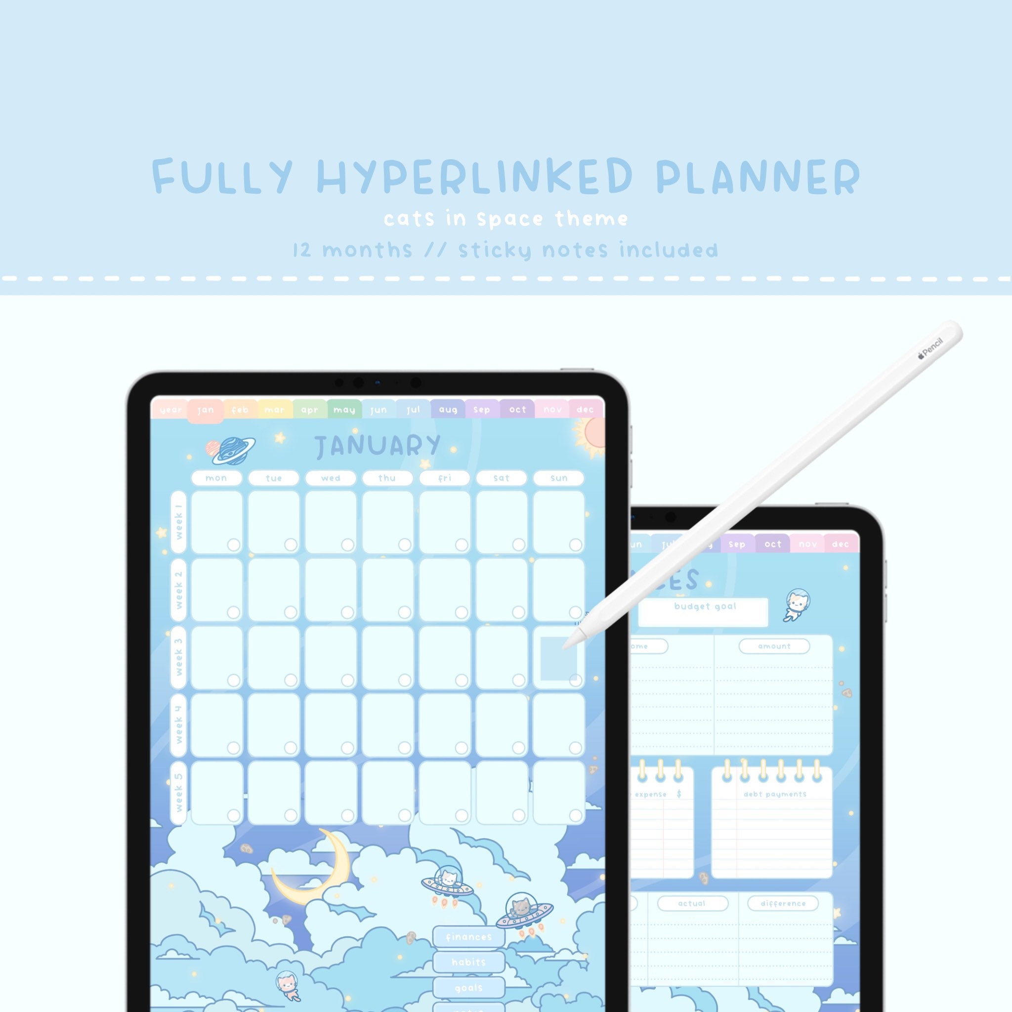 Fully Hyperlinked Planner Hyperlinked Digital Planner Kawaii - Etsy