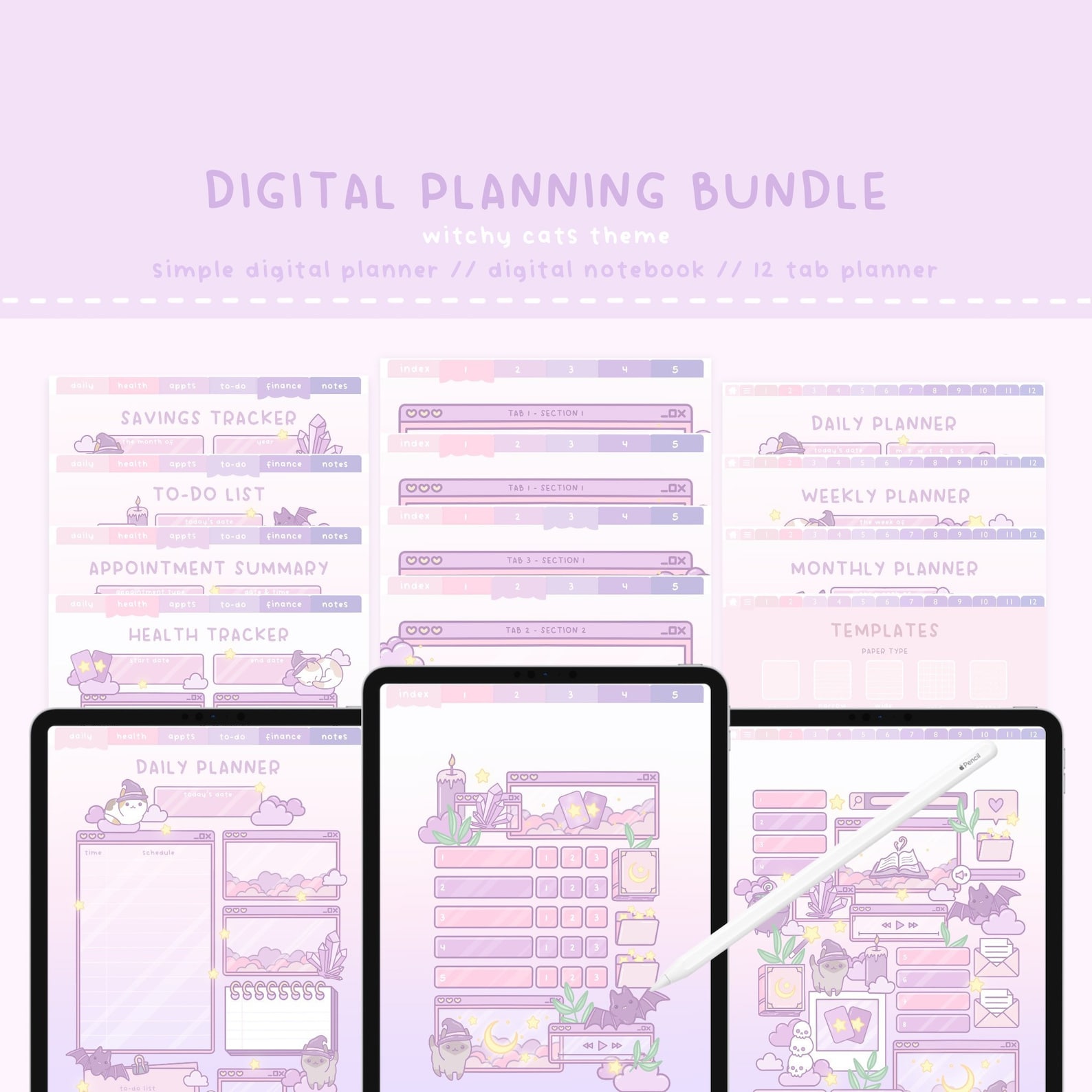 Witchy Cats Digital Planner Bundle, Kawaii Planners (PDF) - Etsy