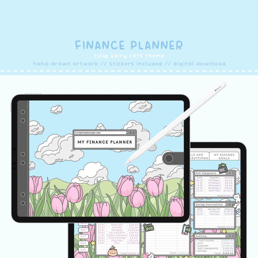Cute Finance Planner - Kawaii Budget Planner - Hyperlinked Digital ...