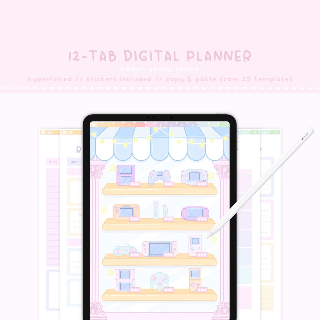 Cute Gaming Console Digital Planner - Hyperlinked 12 Tabs - PDF Digital ...