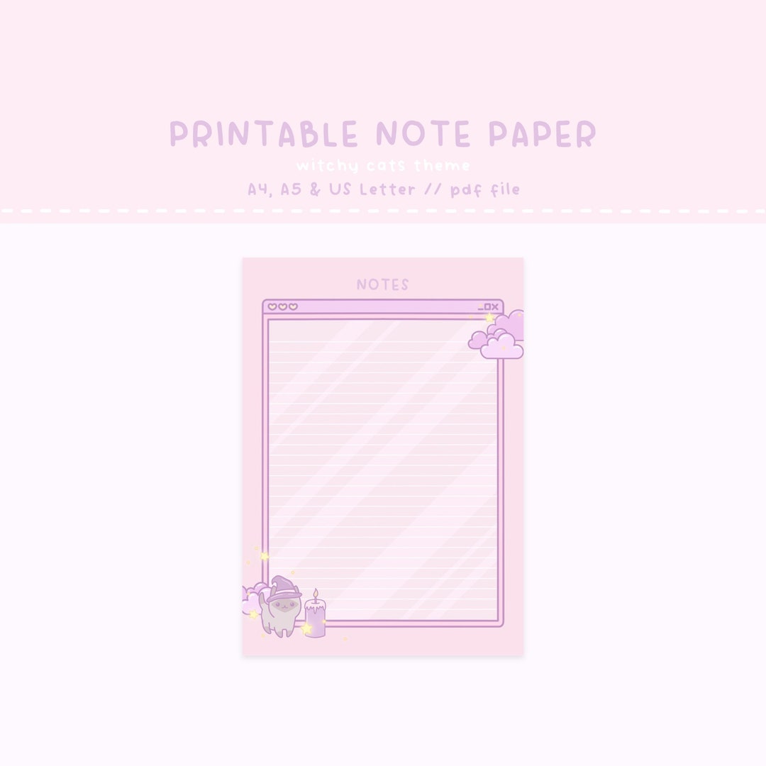 Kawaii Note Paper, Cute Note Paper, Digital Note Paper, Kawaii Planner ...