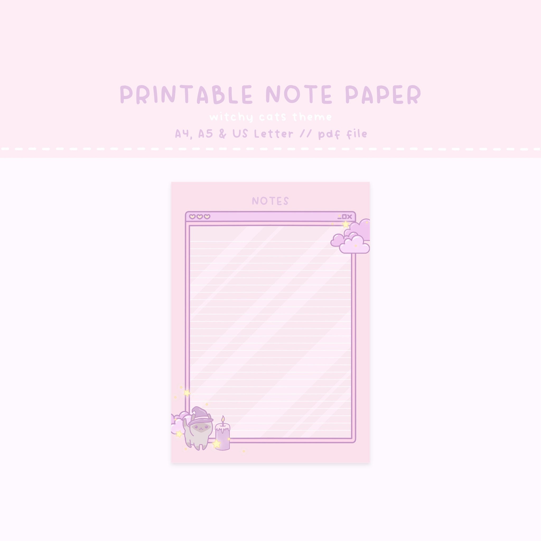 Kawaii Note Paper Cute Note Paper Digital Note Paper Kawaii - Etsy