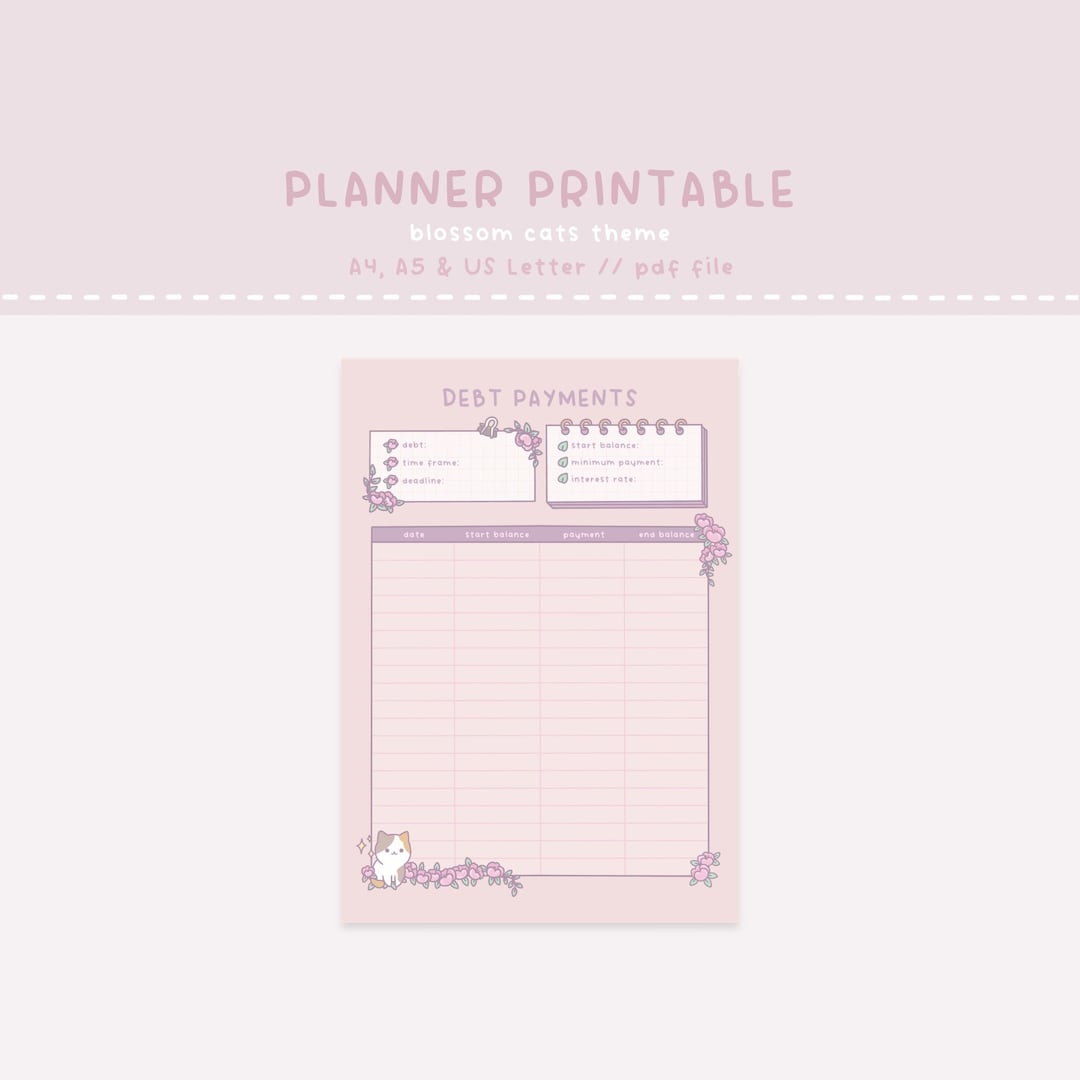 Debt Payments, Printable Template, Printable Planner, Finance Tracker ...