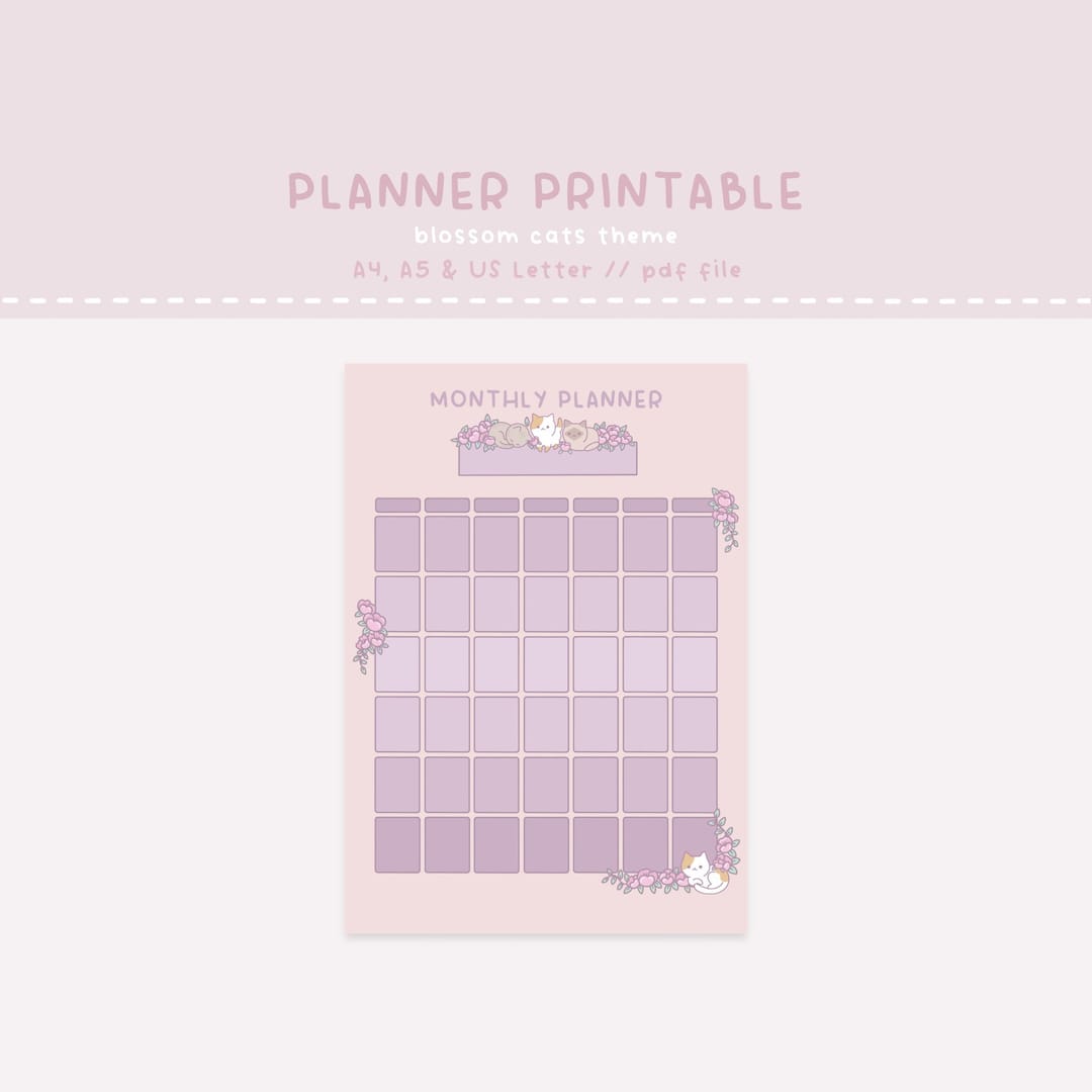 Blank Monthly Planner, Blank Calendar, Kawaii Calendar, Kawaii Planner ...
