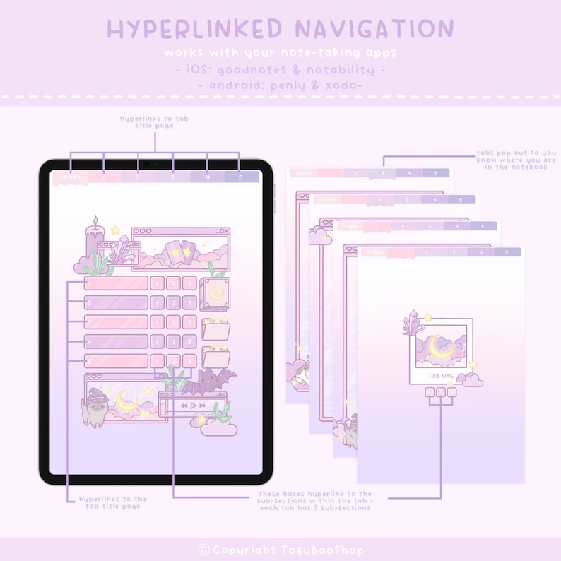 Witchy Cats Digital Notebook - Kawaii Planner With Stickers (PDF) - Etsy