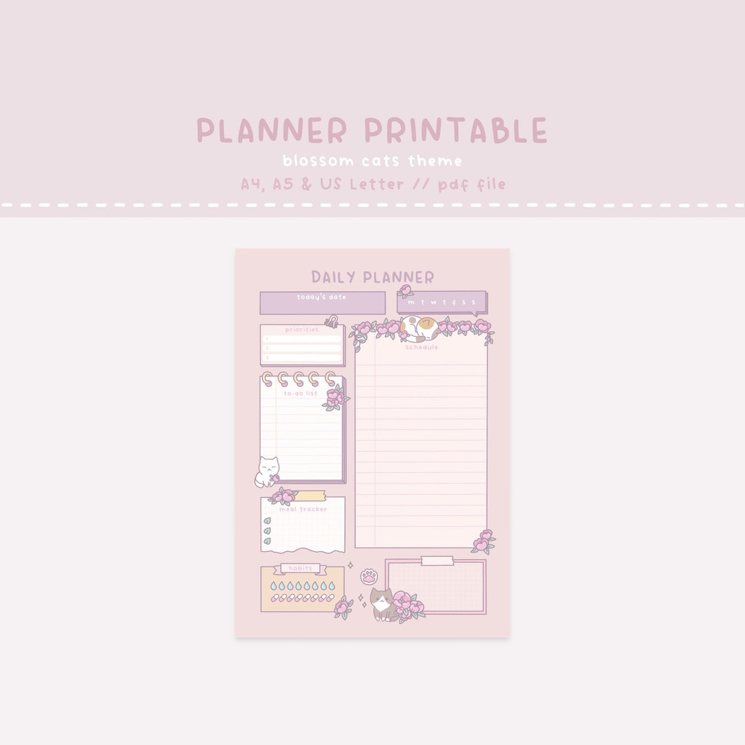 Kawaii Planner, Printable Template, Kawaii Daily Planner, Blank Daily Planner, Daily Planner ...