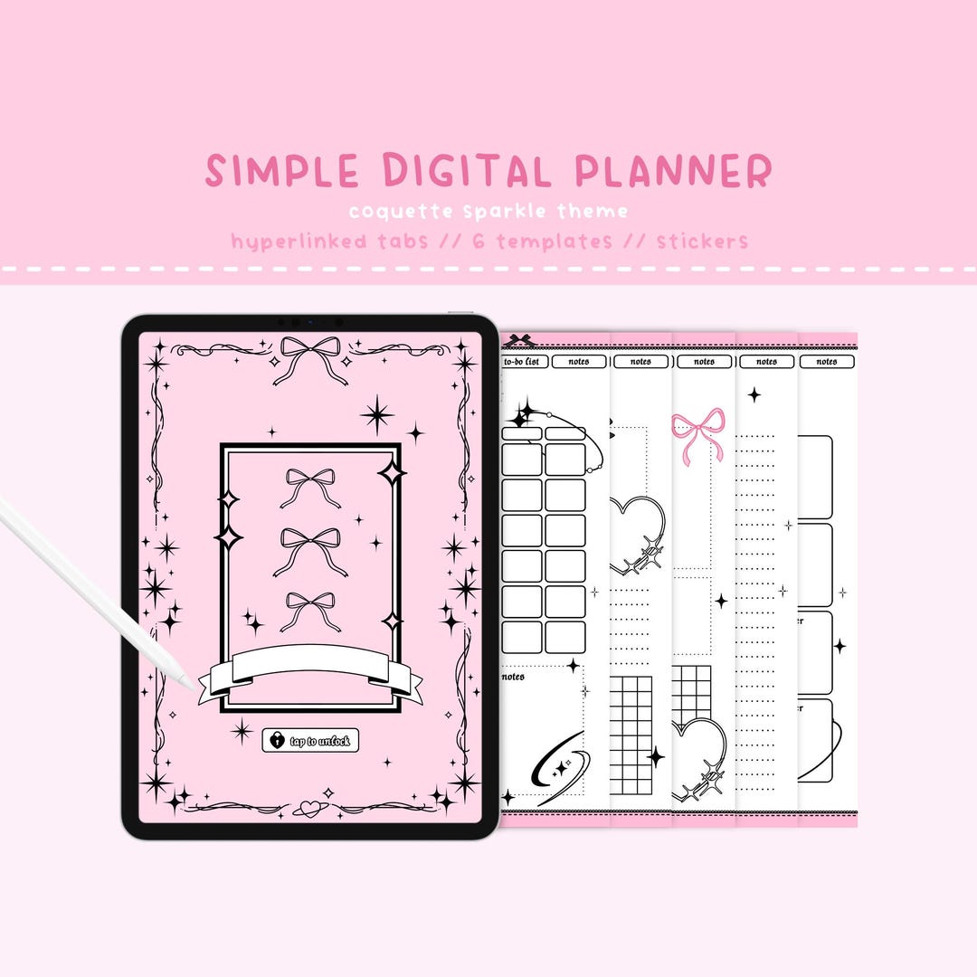 Digital Notepad Coquette Sparkle Edgy Pink White Black - PDF Planner ...
