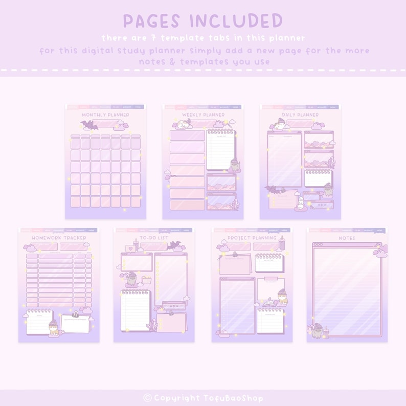 Student Study Planner - Assignments Grades Homework Tracker - Cute ...