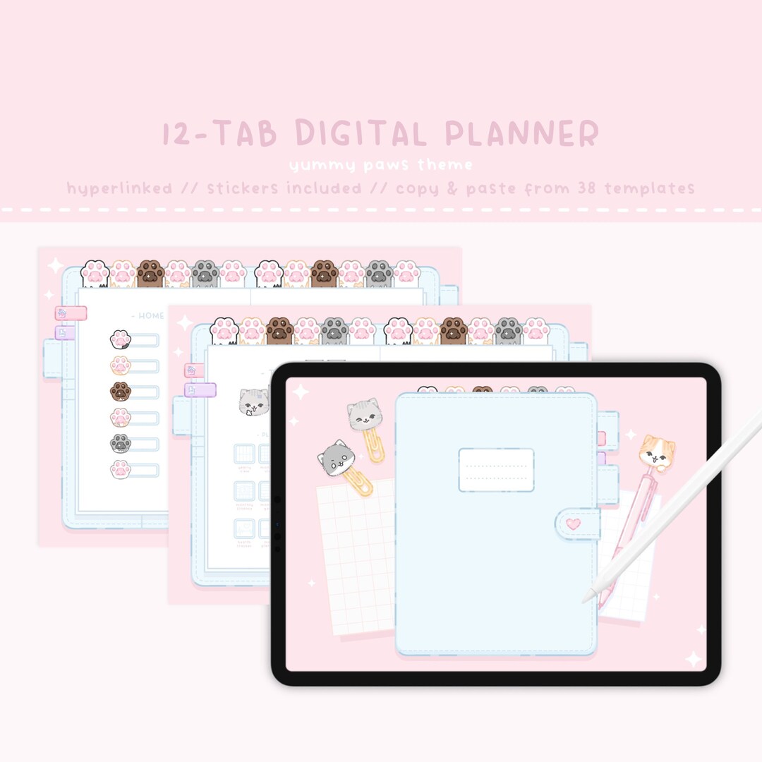 YUMMY PAWS, Cute Digital Planner, Digital Planner, Kawaii Digital Planner, Kawaii Planner ...