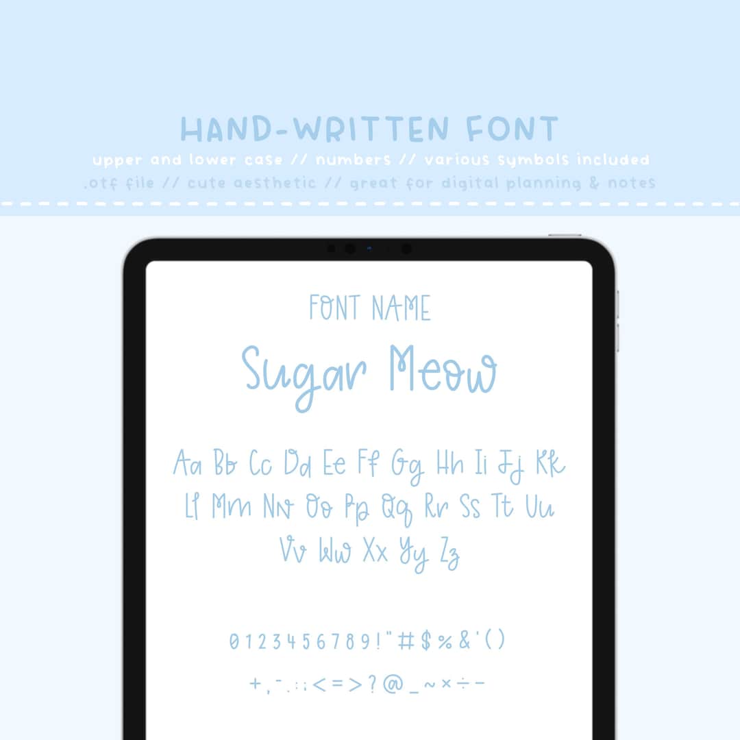 Dainty Font, SUGAR MEOW, Planner Font, Cute Font, Upper and Lower Case ...