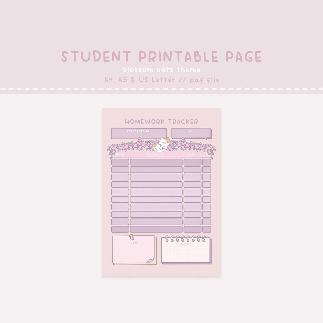 School Planner, Homework Tracker, Printable, Printable Planner, Kawaii ...