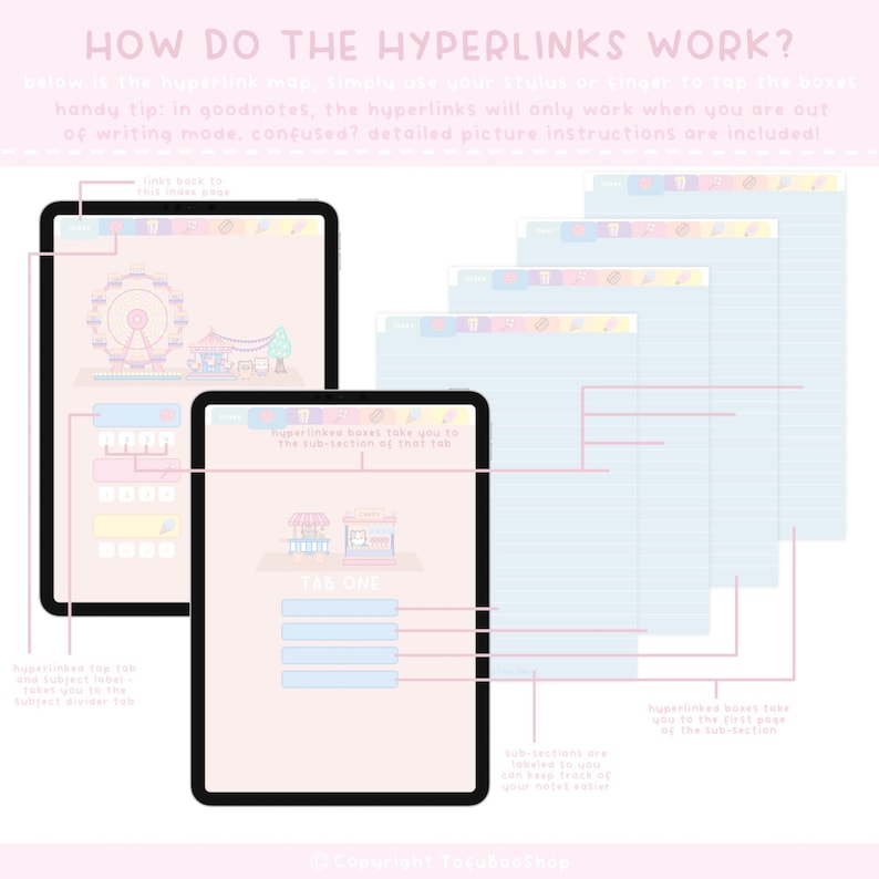 Cute Kawaii Digital Notebook - Carnival Cats Theme - Pastel PDF Planner ...