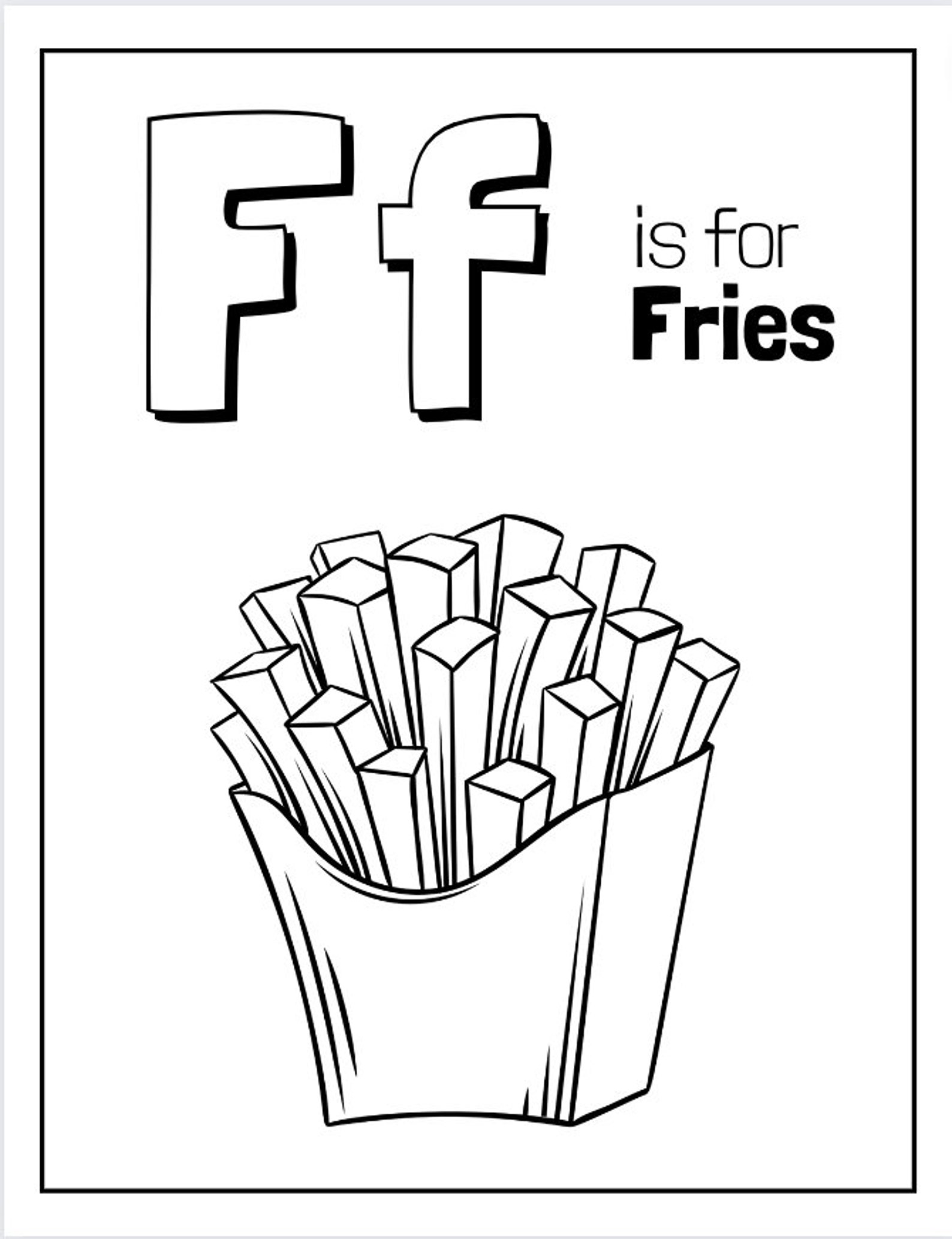 Downloadable Kids Food Alphabet Coloring Pages | 26 Flashcards ...