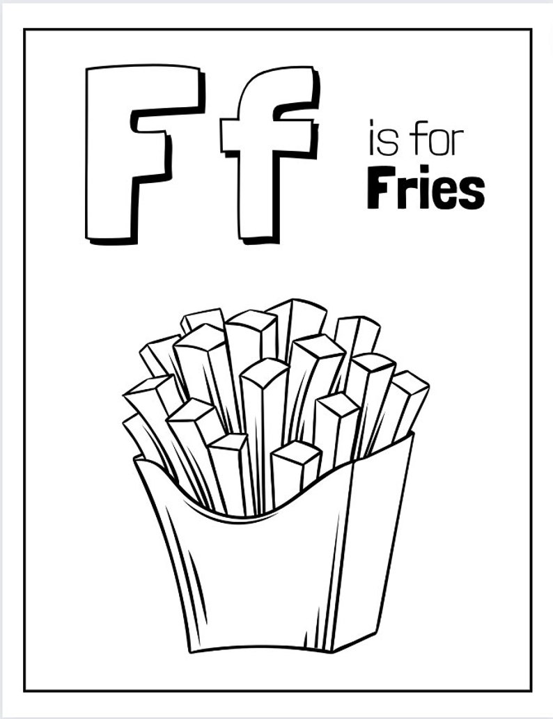 Downloadable Kids Food Alphabet Coloring Pages | 26 Flashcards ...