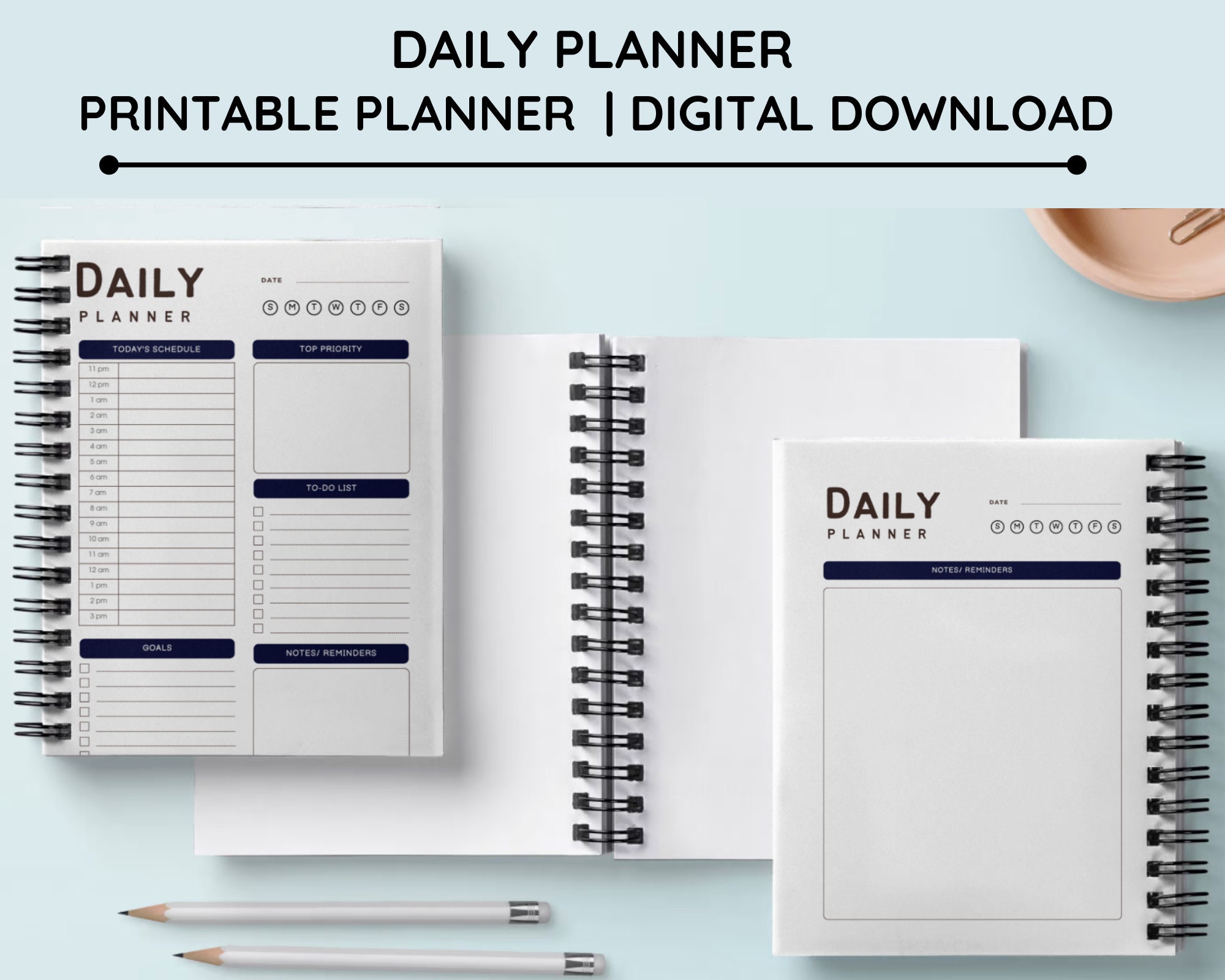 Minimalist Daily Planner Printable, Daily to Do List, Productivity ...
