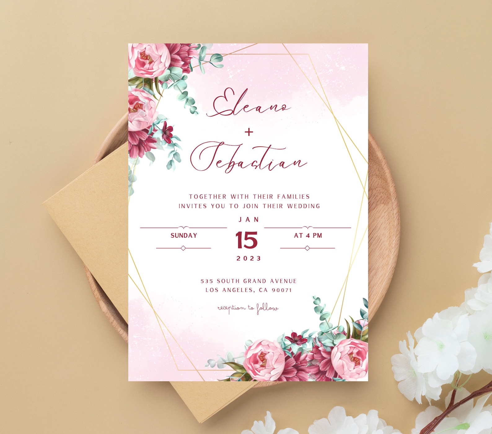 Burgundy Wedding Invitation Wedding Invitation Template - Etsy