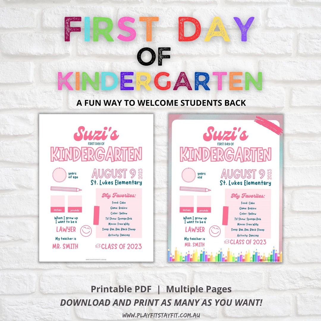 First Day of Kindergarten Sign, Printable Kindergarten Sign, First Day ...