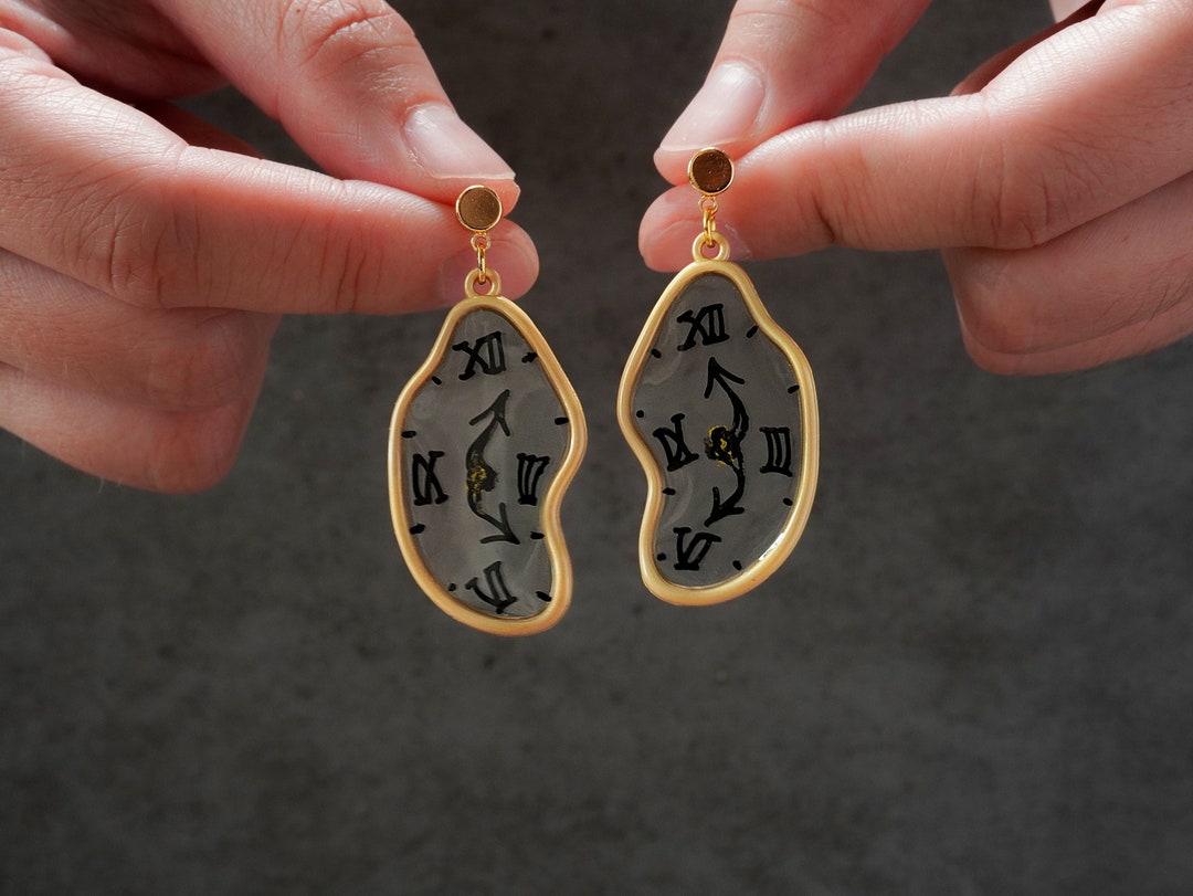 Frosted Melting Clock Earrings, Resin Dali Clock Earrings, Handmade ...