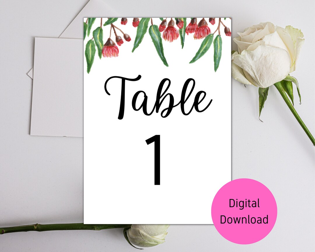 Printable Wedding Table Numbers, Australian Native Floral Wedding Table ...