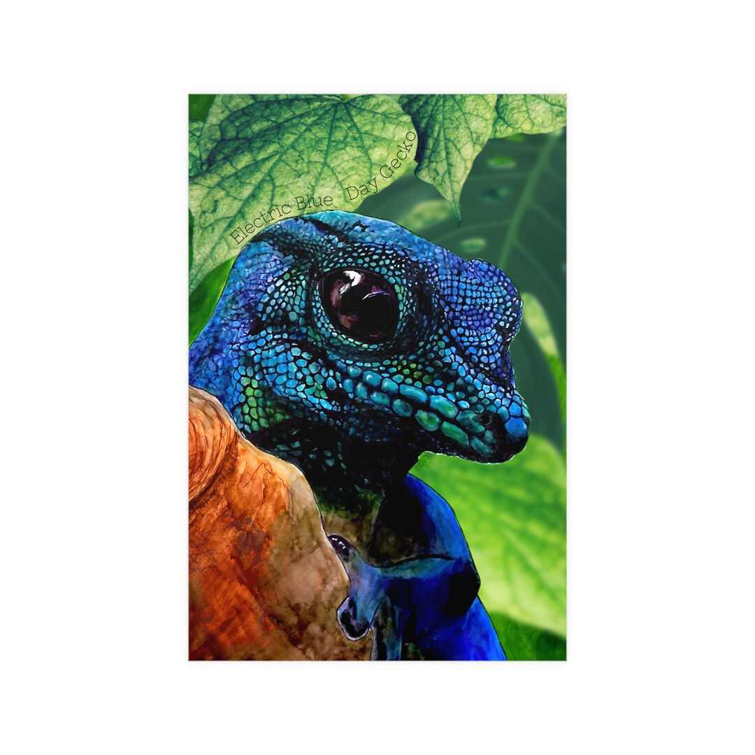 Electric Blue Day Gecko Poster - Etsy