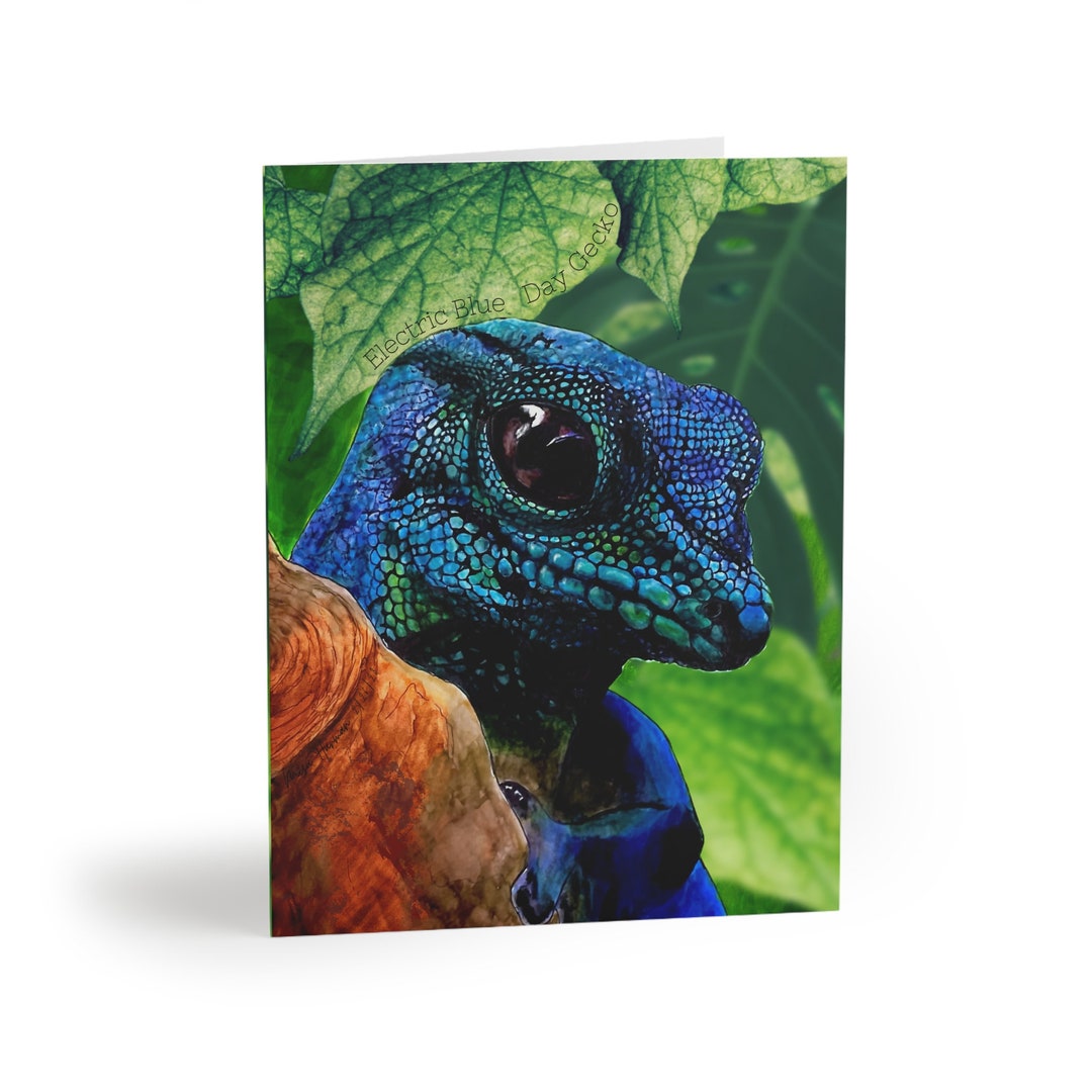 Electric Blue Day Gecko Greeting Cards - Etsy