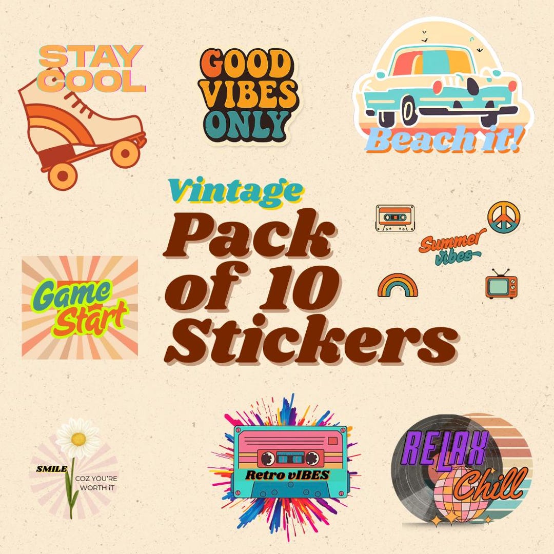 Retro Vibe Printable Stickers | 70s Groovy Vintage Theme Stickers ...