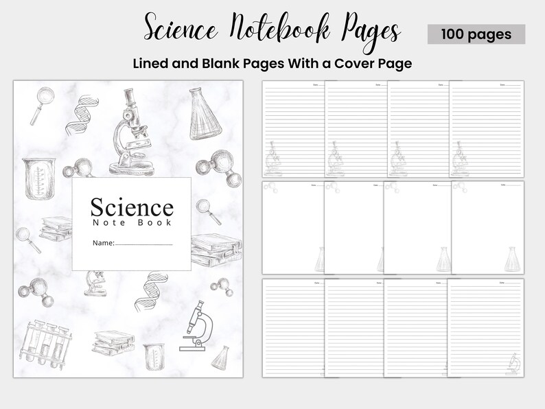 Printable 100 Lined Journal Pages, Science Notebook, Lined Paper, 2 ...