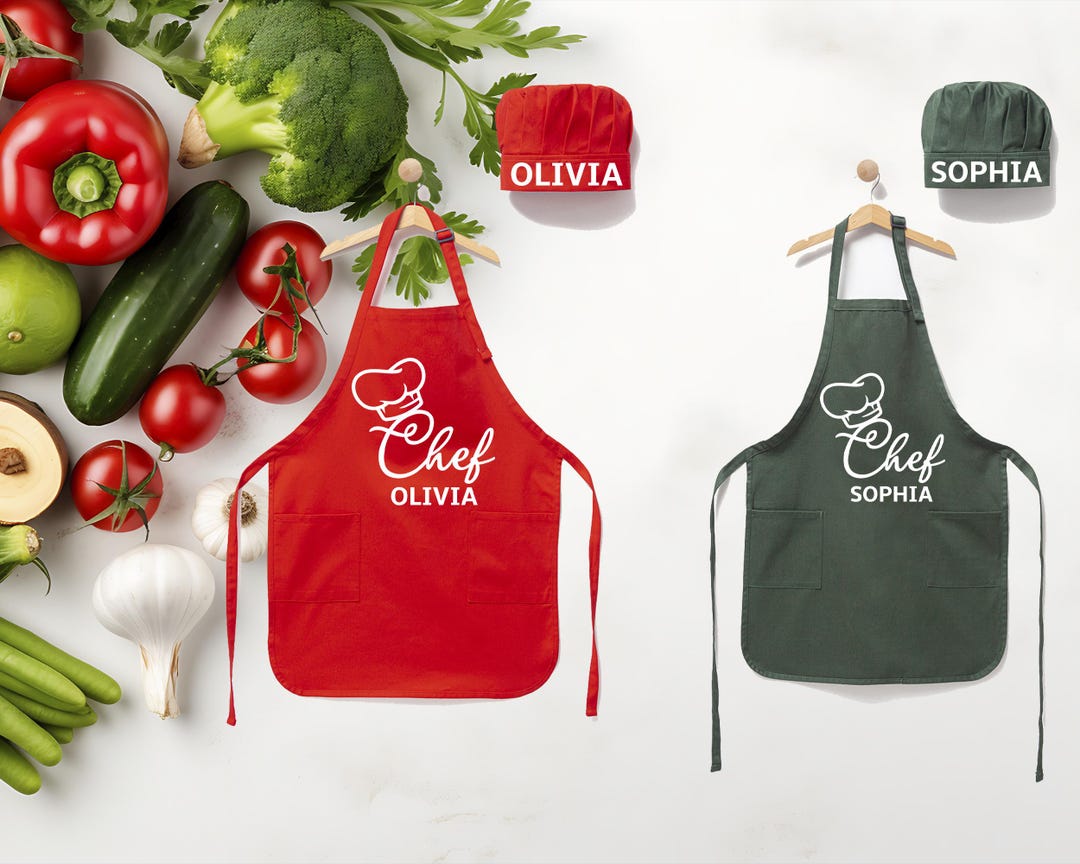 Personalized Chef Printed Aprons: Logo Chef Hat and Apron With Pockets ...
