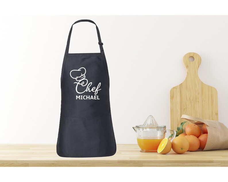 Personalized Chef Printed Aprons: Logo Chef Hat and Apron With Pockets ...