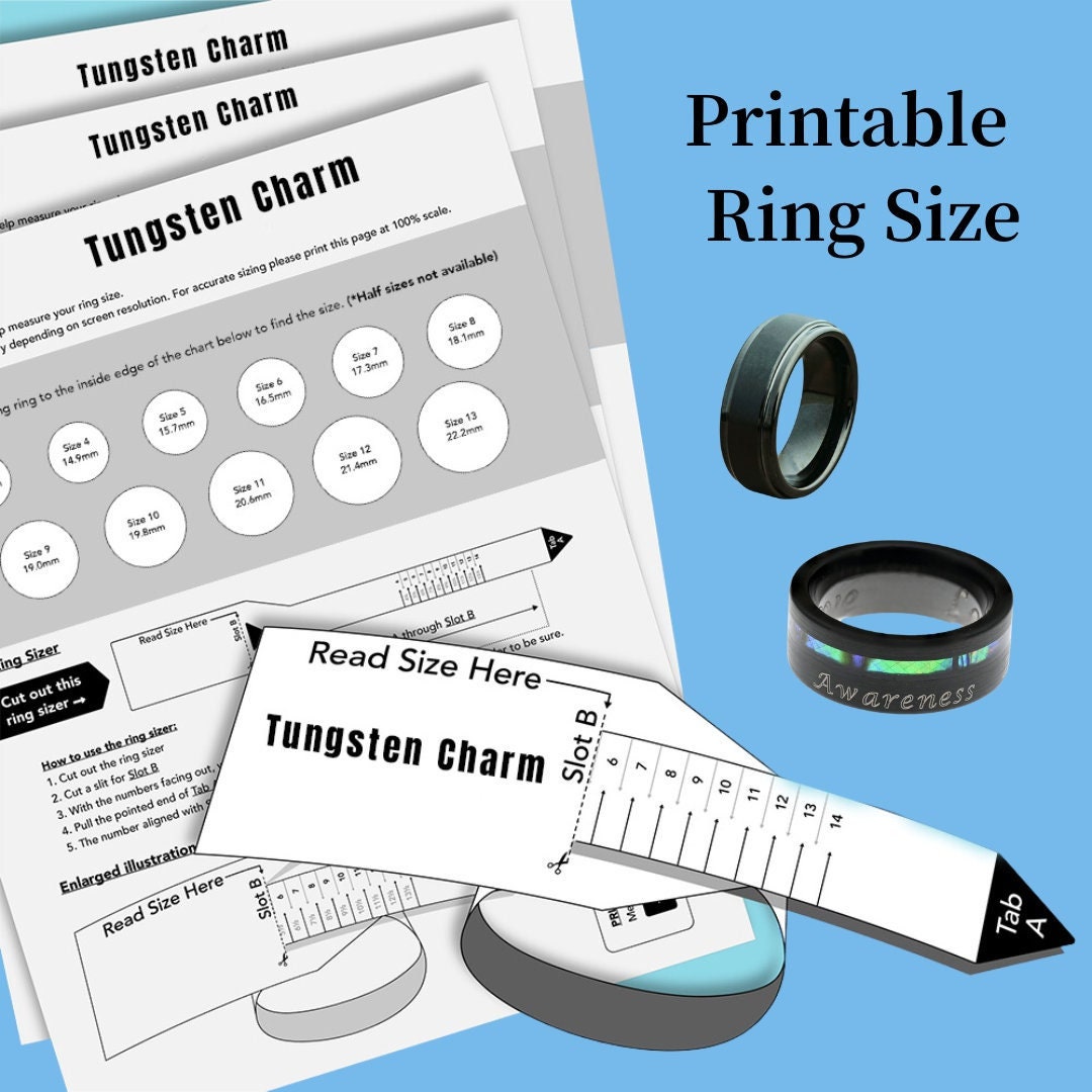 Printable Ring Size Chart for Tungsten Charm, Ring Size Finder Digital ...