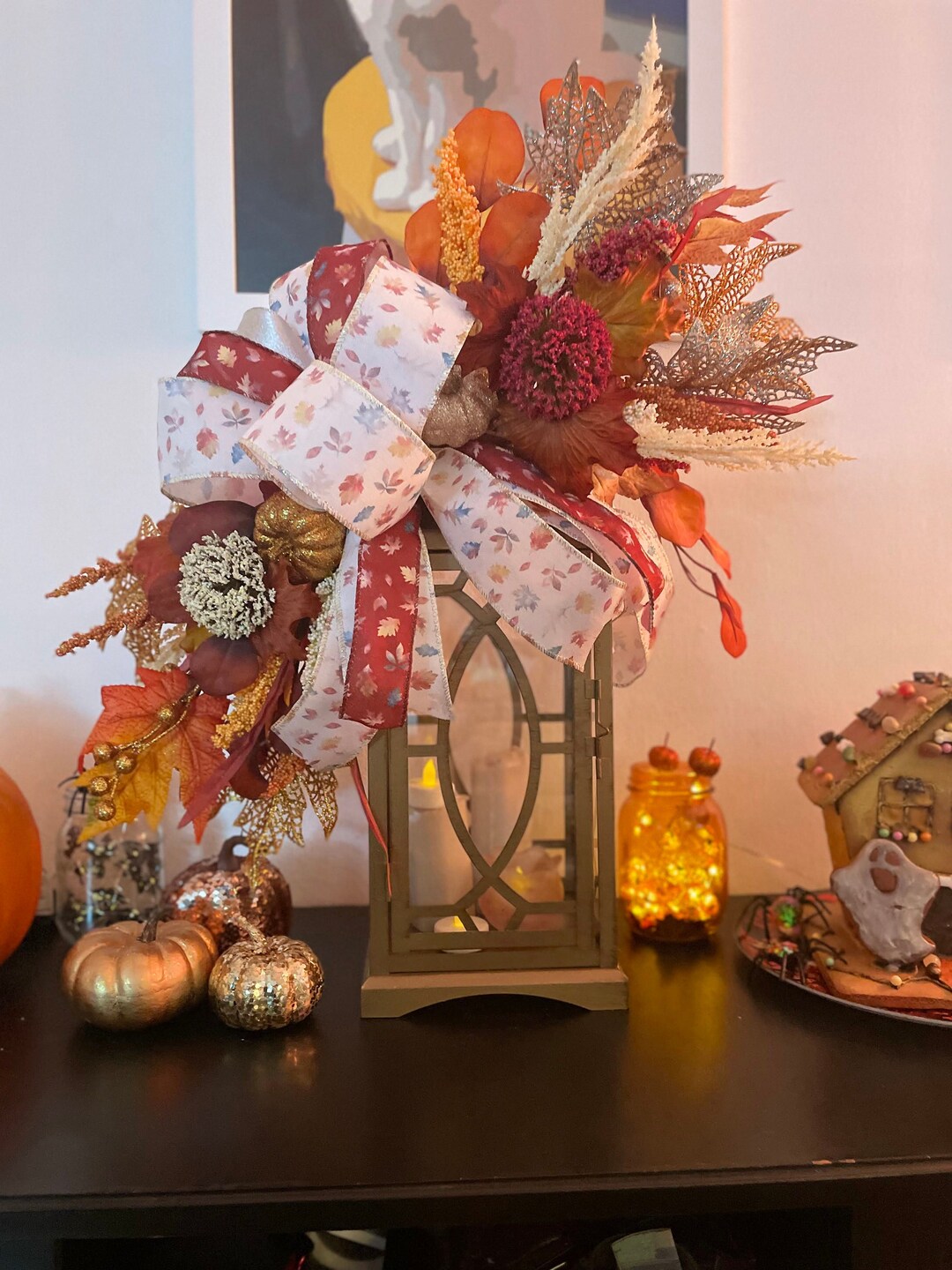 Fall Lantern Swag / Lantern Topper / Autumn Lantern Swag / Fall Decor ...