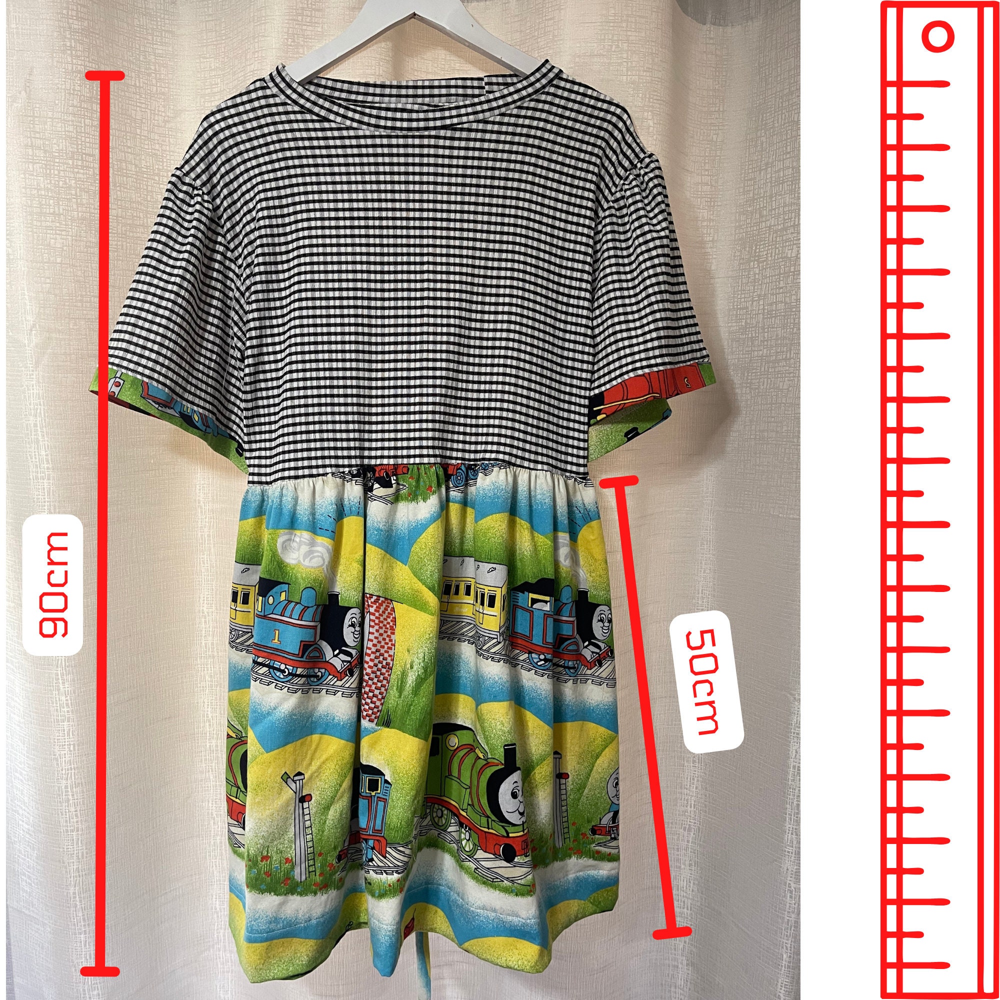 Thomas the Tank Engine Dress, Vintage Fabric, Handmade Dress, Quirky ...