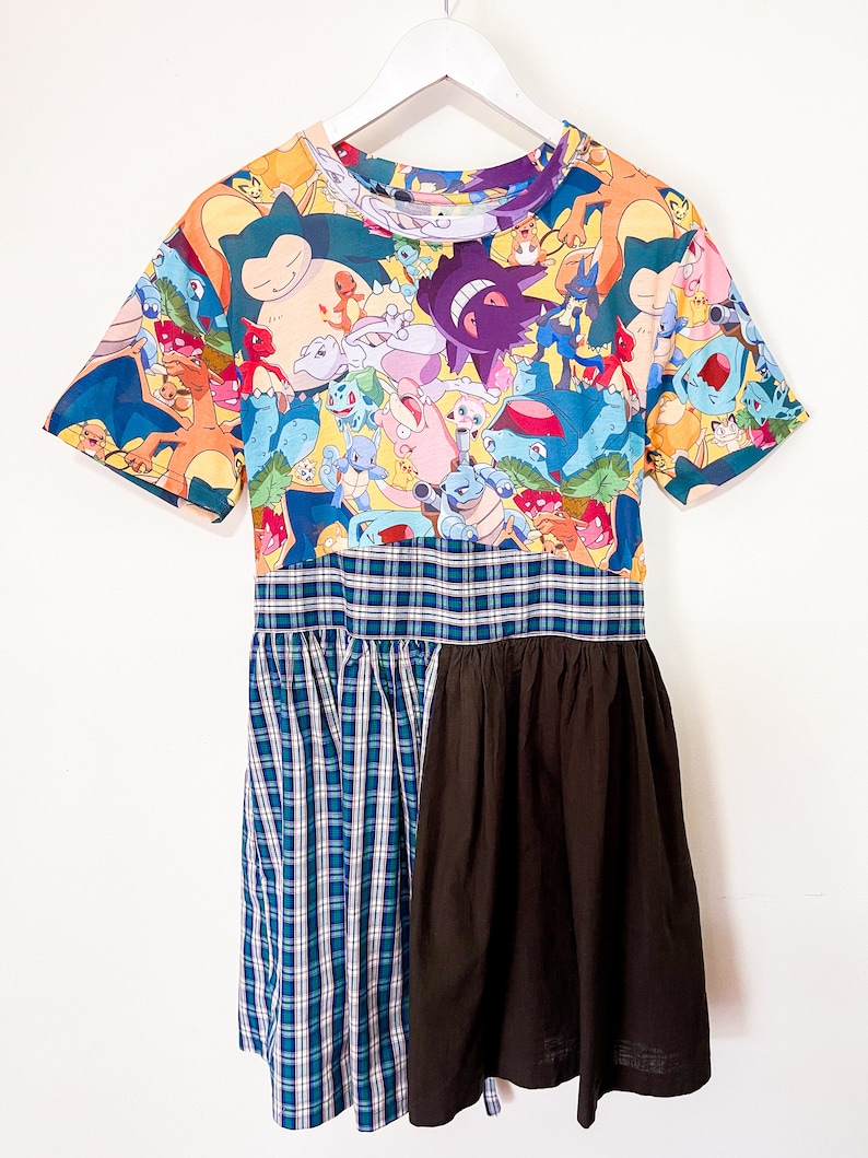Pokémon Upcycled T Shirt Dress, Tartan Dress, Handmade Dress, Size 14 ...