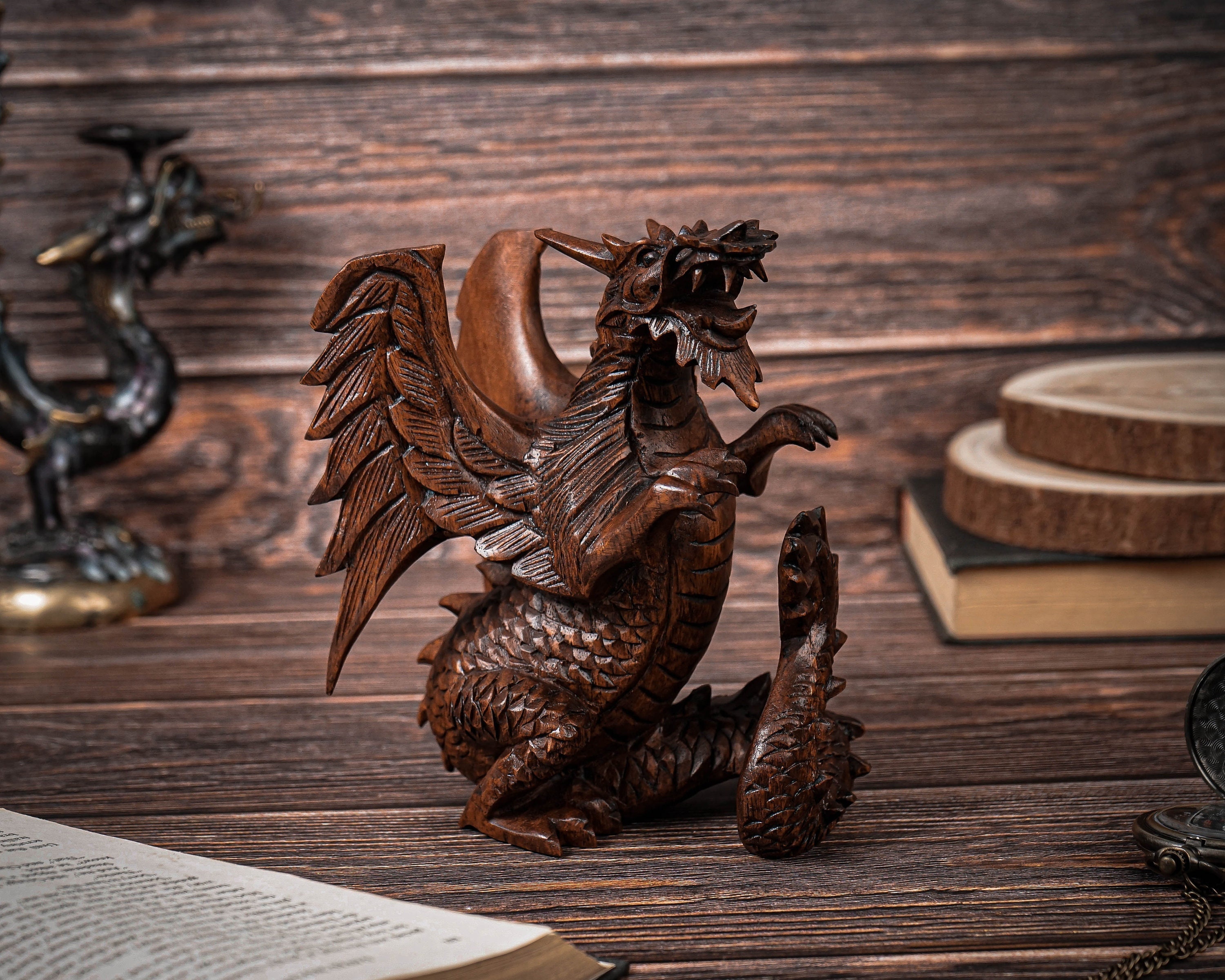 Fire Dragon Statue 6.5, Dragon Figurine, Mystical Animal, Dragon Wood ...