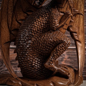 Wooden Dragon Statue 10.3", Unique Sculpture, Chinese Dragon, Mystical ...