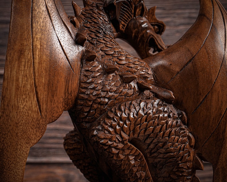 Wooden Dragon Statue 10.3", Unique Sculpture, Chinese Dragon, Mystical ...