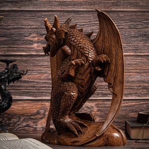 Wooden Dragon Statue 10.3", Unique Sculpture, Chinese Dragon, Mystical ...