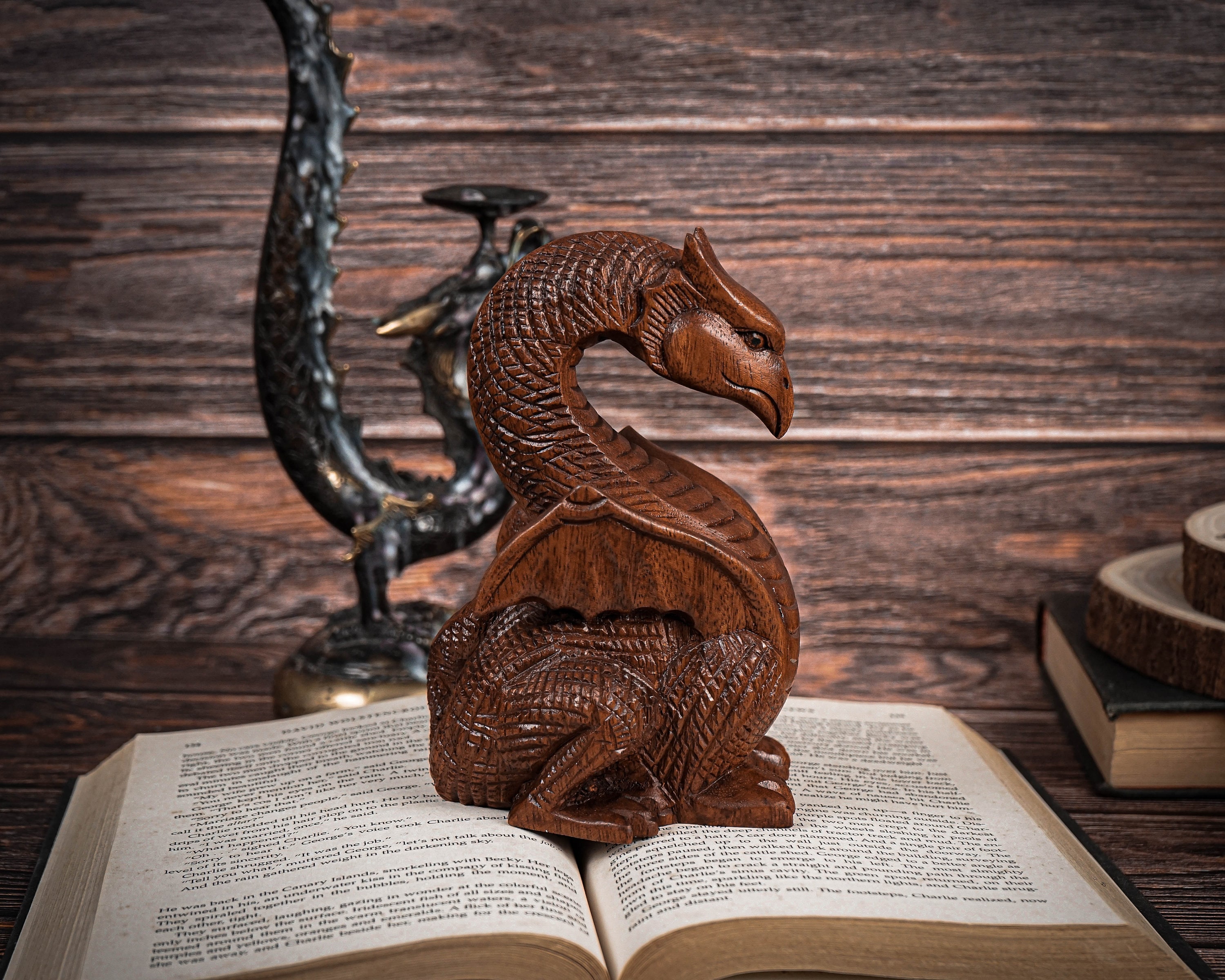 Calm Dragon Statue 6", Wooden Dragon, Handicraft, Fantasy Animal ...