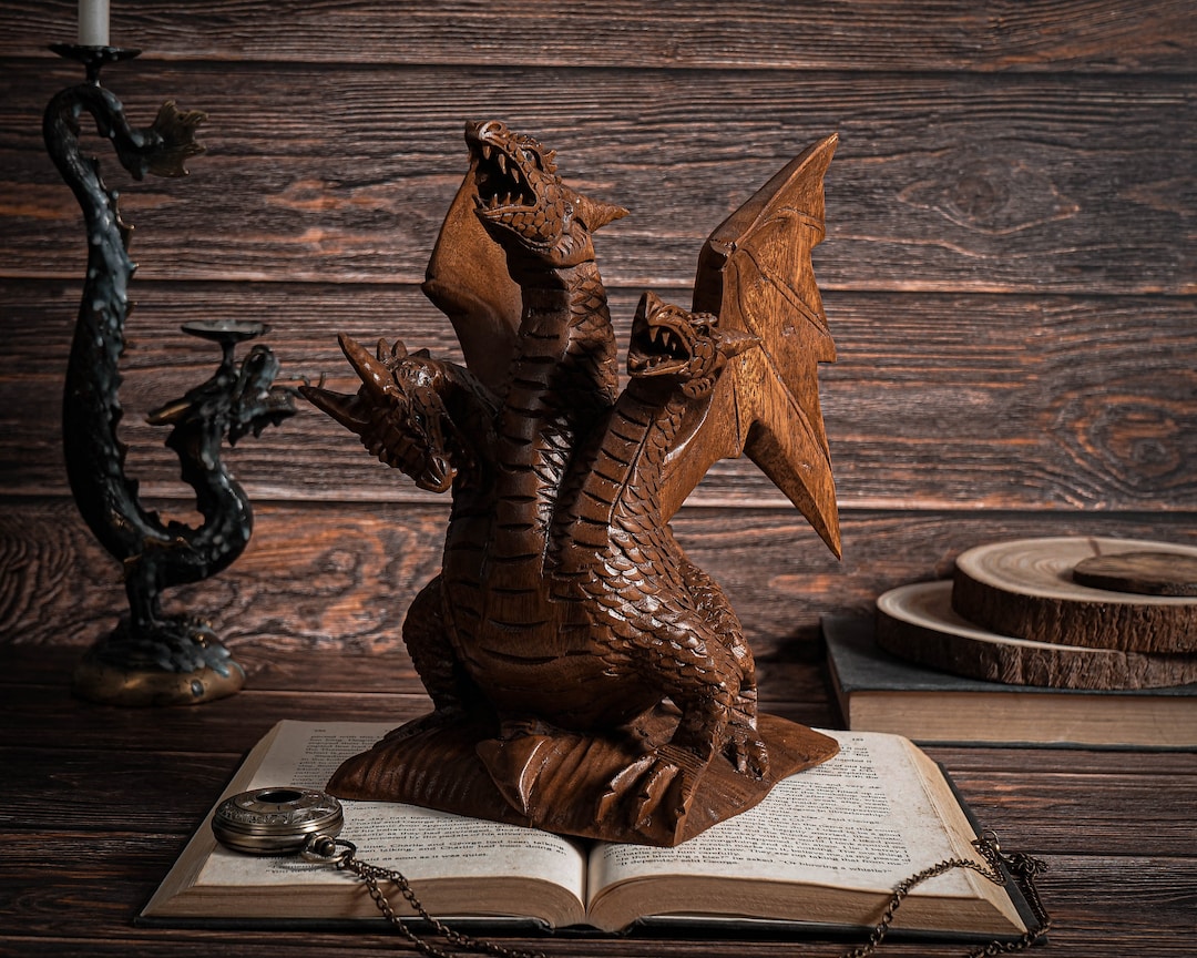Three Headed Dragon Sculpture 10", Unique Statue, Chinese Dragon ...