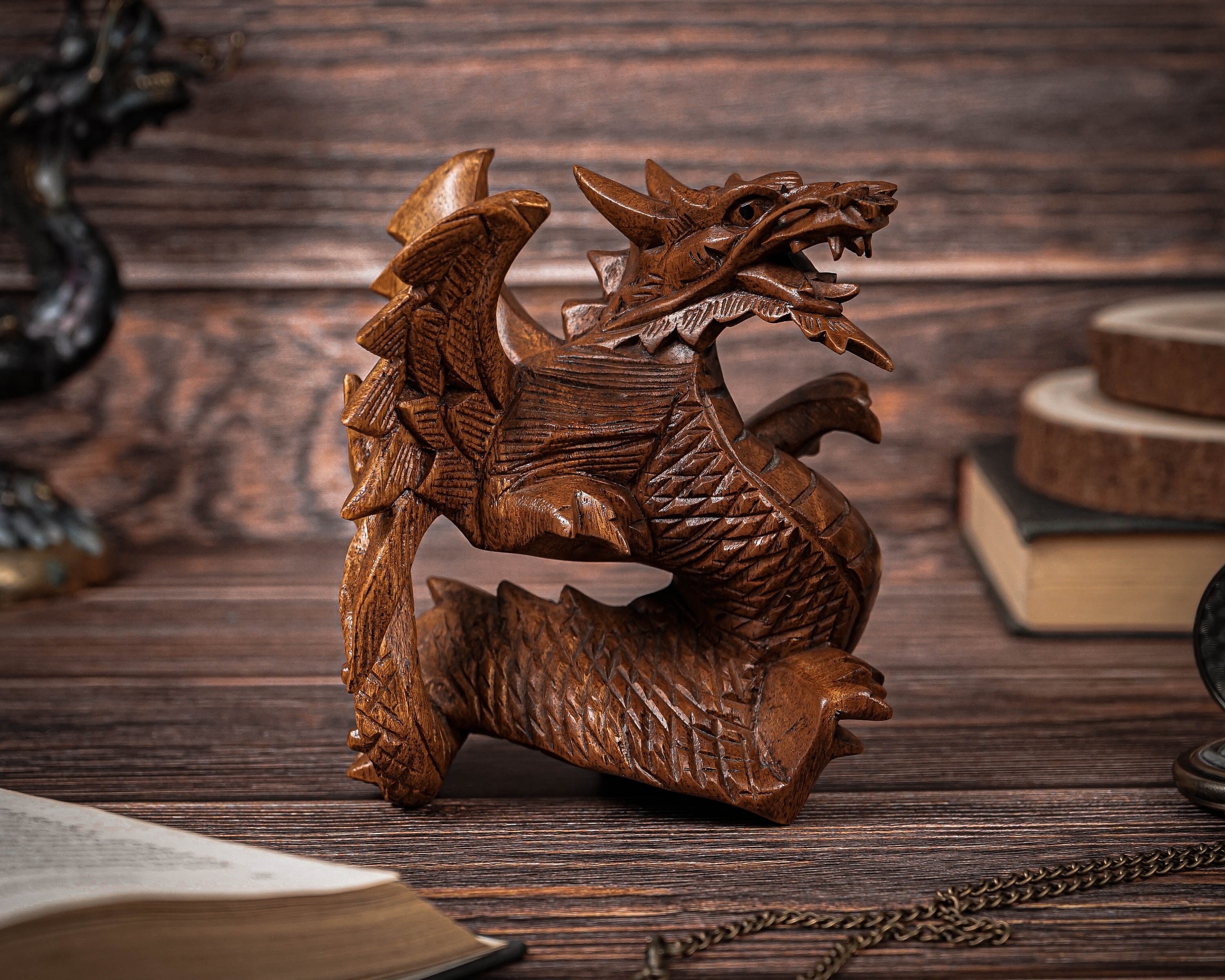 Wooden Dragon Statue 5, Unique Sculpture, Chinese Dragon, Mystical ...