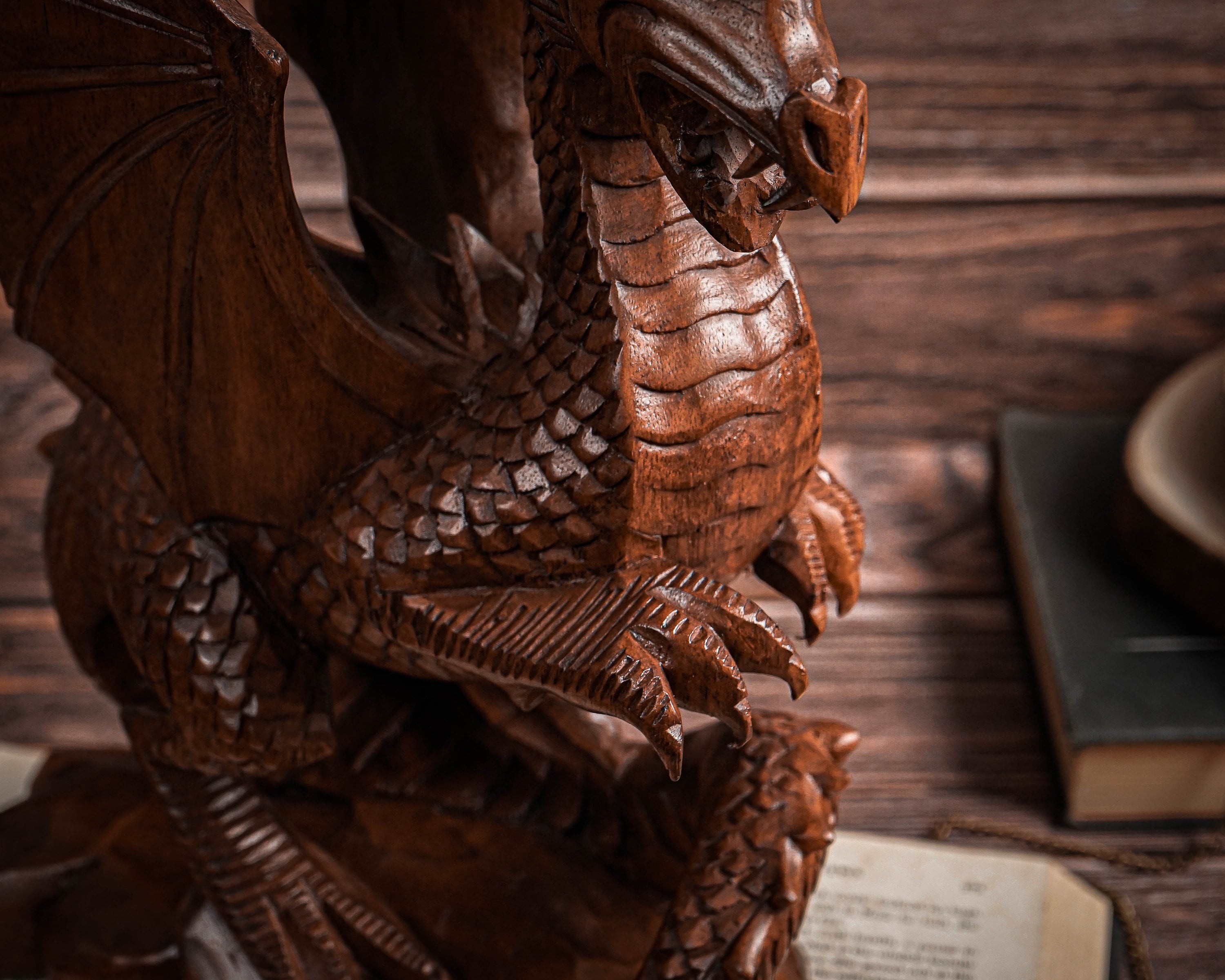 Fire Dragon Statue 12.2, Dragon Figurine, Mystical Animal, Wood Carving ...