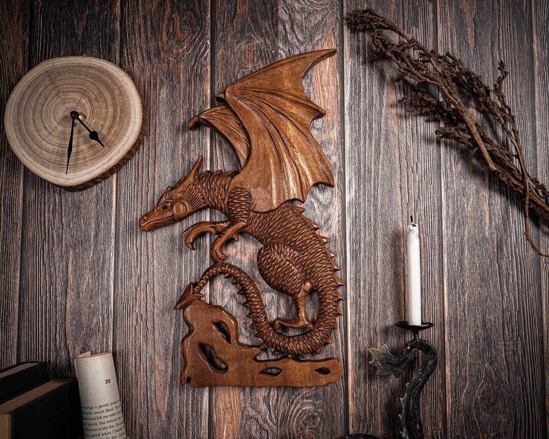 Flying Dragon Wall Statue 15.5", Wall Art, Hanging Dragon, Winged ...