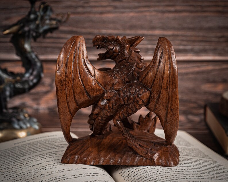 Small Dragon Statue 4.5, Mystical Animal, Wooden Dragon, Wood Carved ...