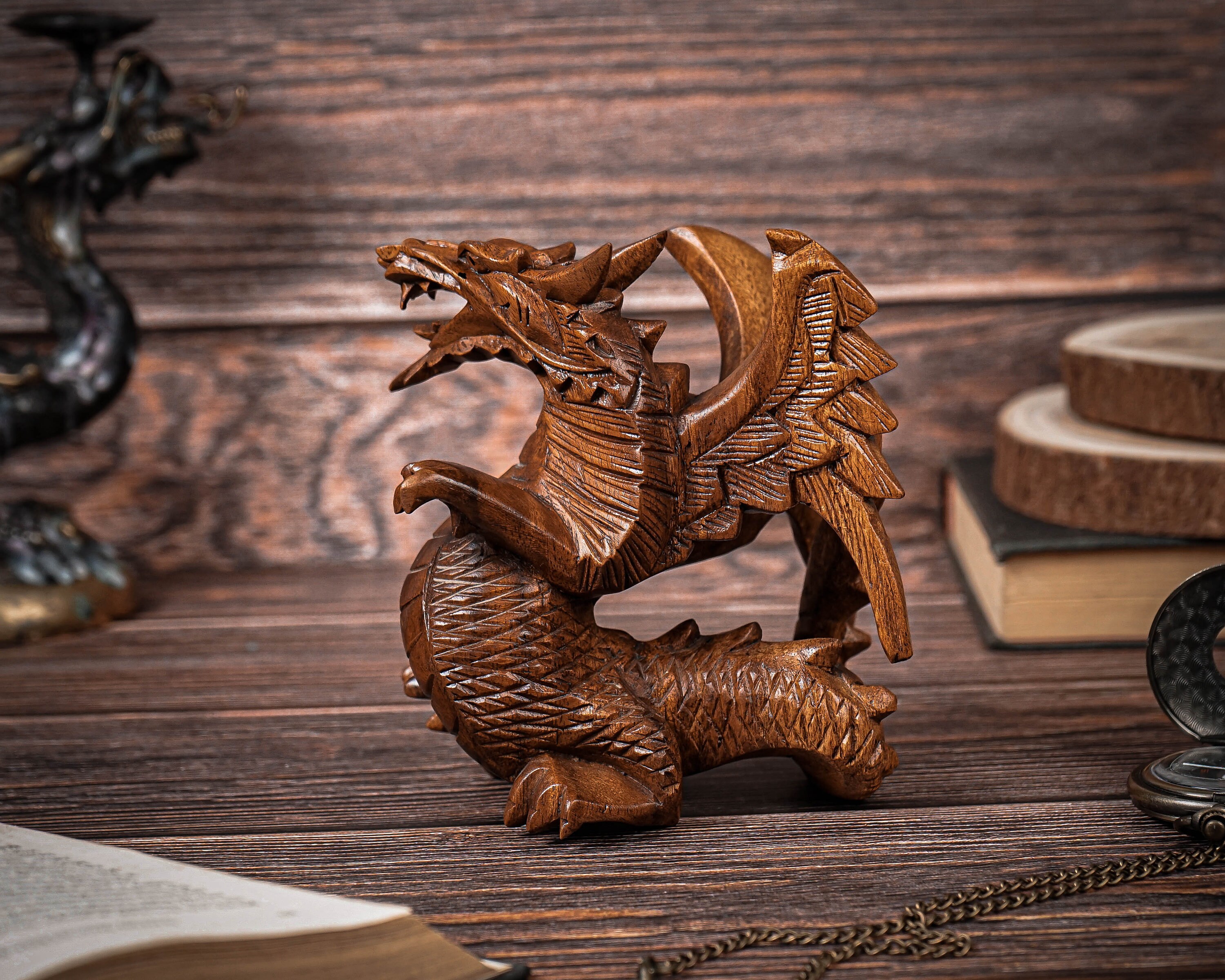 Wooden Dragon Statue 5, Unique Sculpture, Chinese Dragon, Mystical ...
